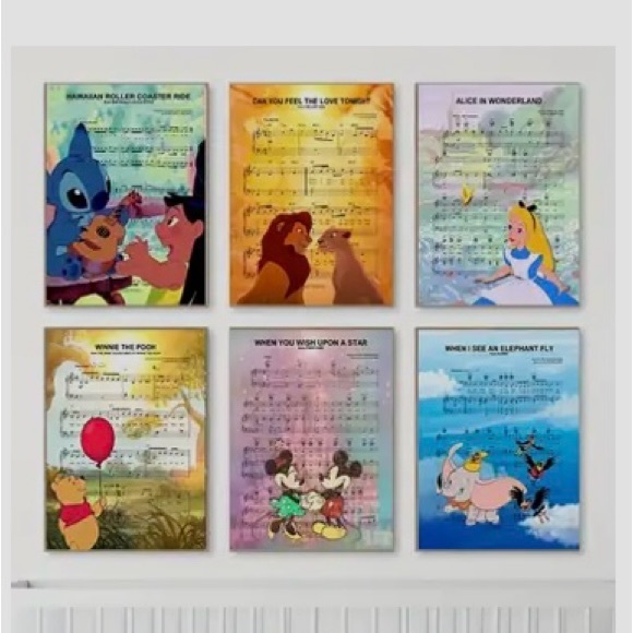 Disney | Art | Canvas Poster Disney Characters With Theme Songs 1 X ...